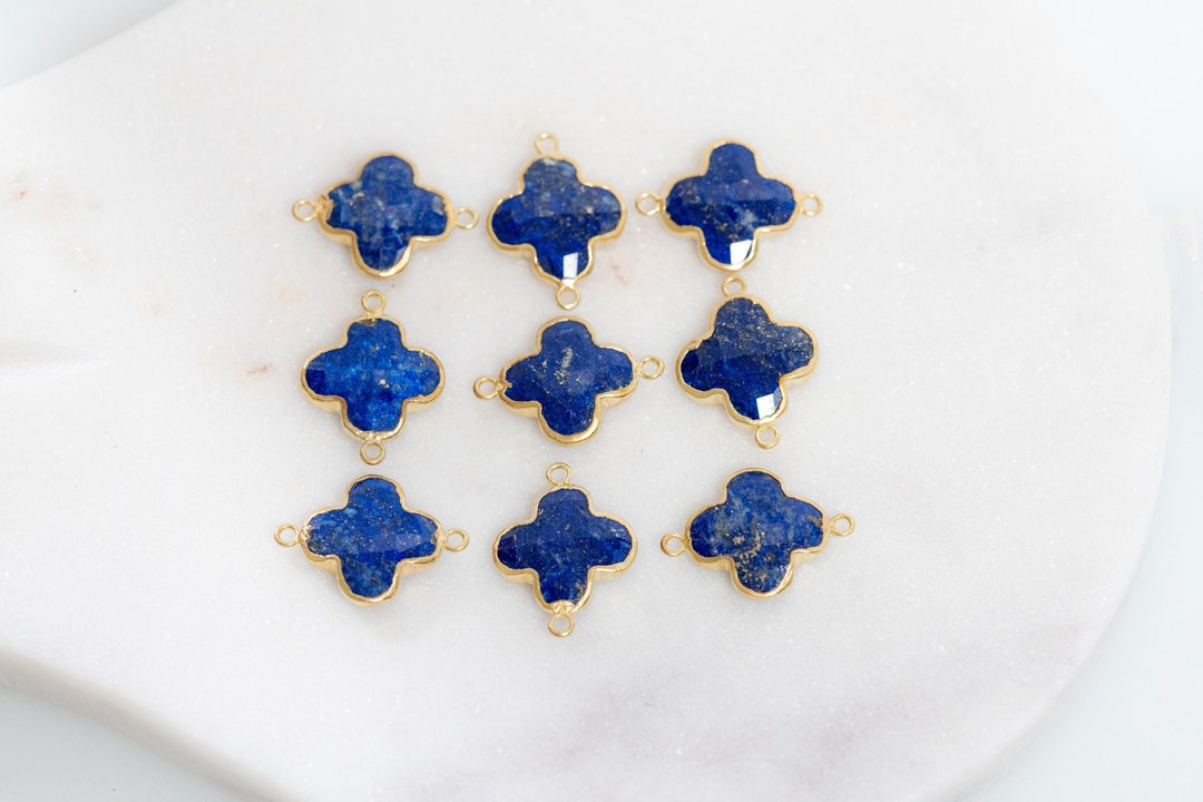 Lapis Lazuli Clover Gemstone Connector, Faceted Gemstone Pendant ...