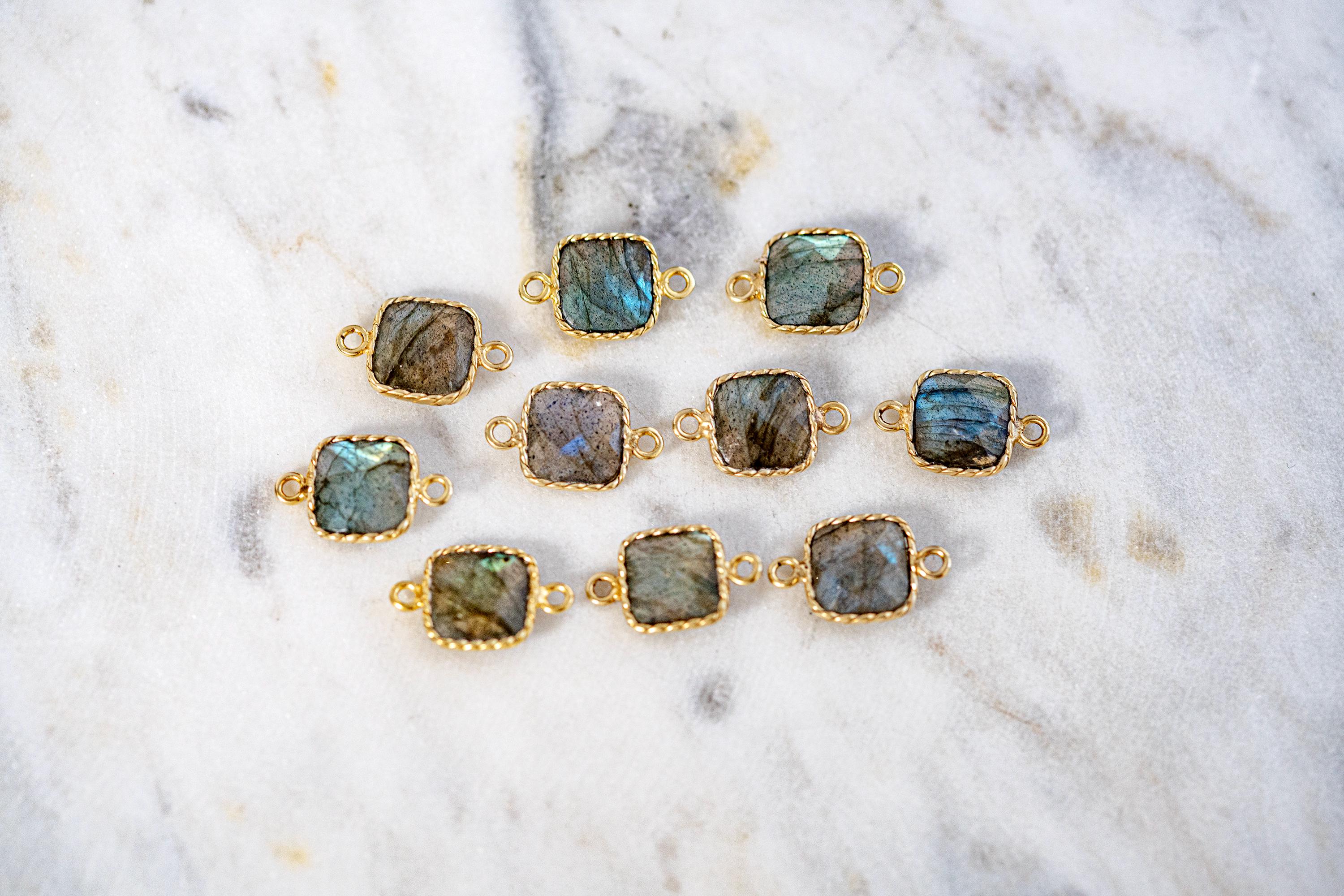 Labradorite Square Connector, 18k Gold Plated Twist Wire Bezel ...