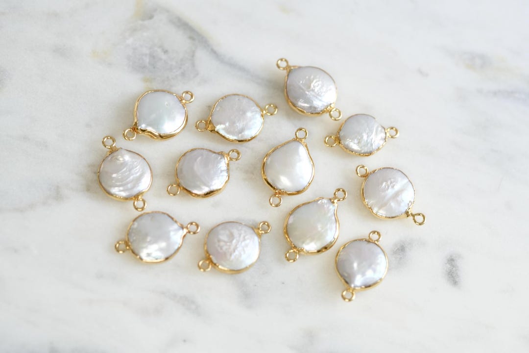 Round Baroque Pearl Connector, Freshwater Pearls, Round Iridescent ...