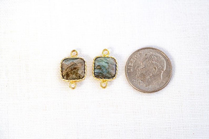Labradorite Square Connector, 18k Gold Plated Twist Wire Bezel ...