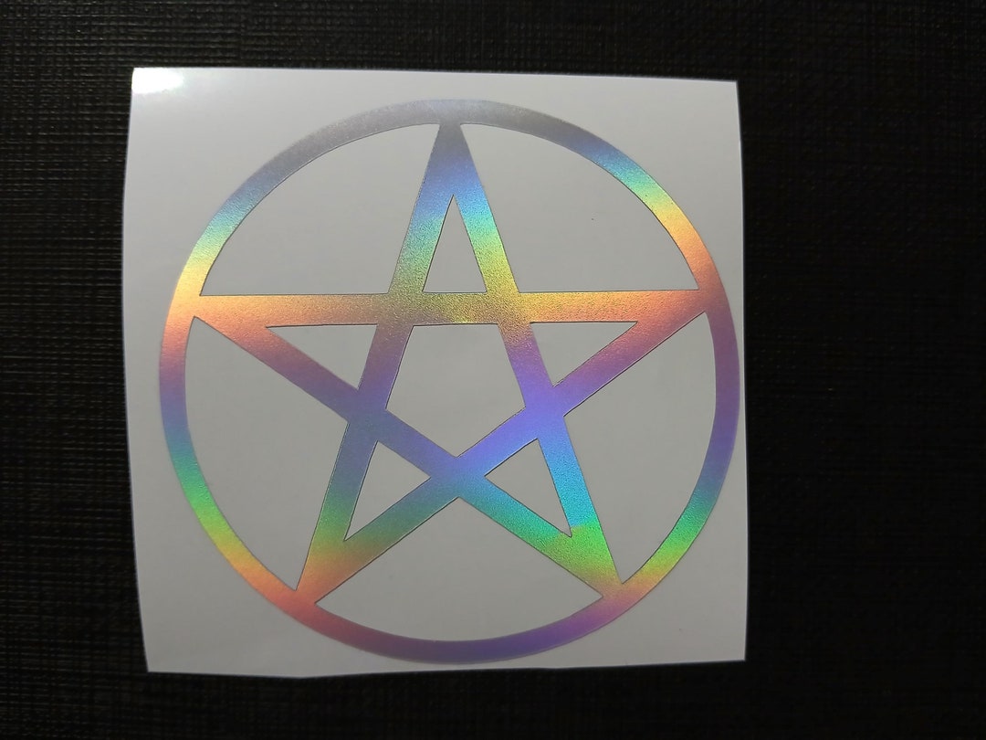 Pentacle Holographic Silver Sticker Vinyl Decal Windows Waterproof ...