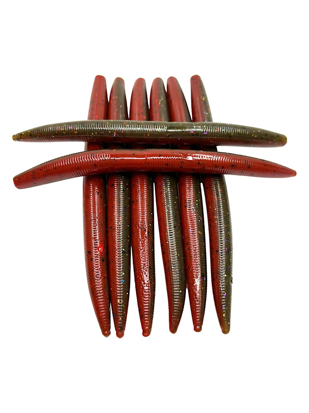 5.25 Green Pumpkin Red Super Salt Stick Bait Bass Fishing Senko Style ...