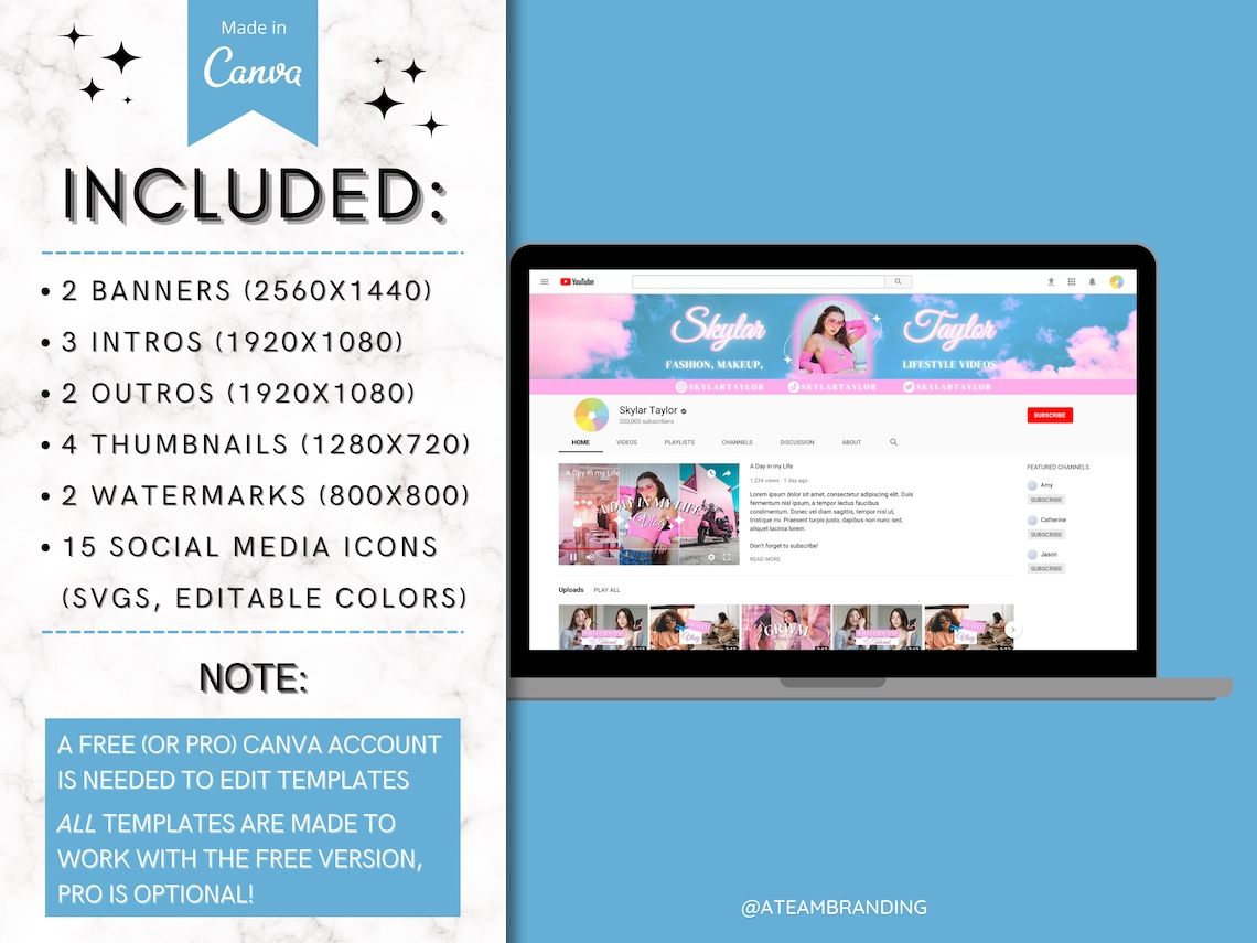 Youtube Branding Kit Y2K, Editable Canva Templates, Youtube Banners ...