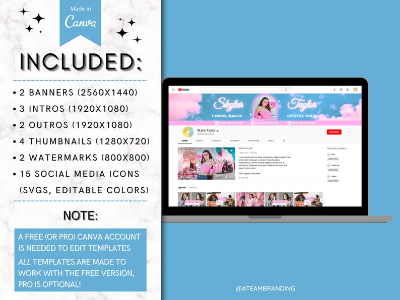 Youtube Branding Kit Y2K, Editable Canva Templates, Youtube Banners ...