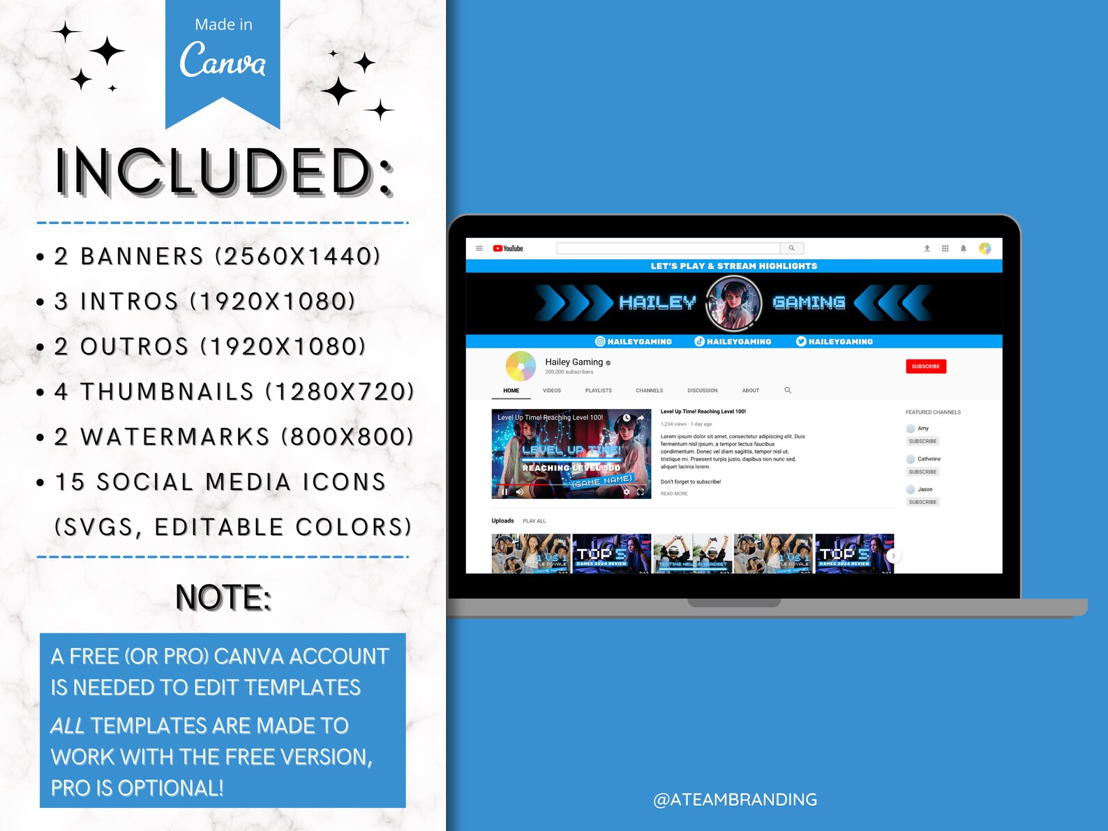 Youtube Branding Kit Gaming, Editable Canva Templates, Youtube Banner ...