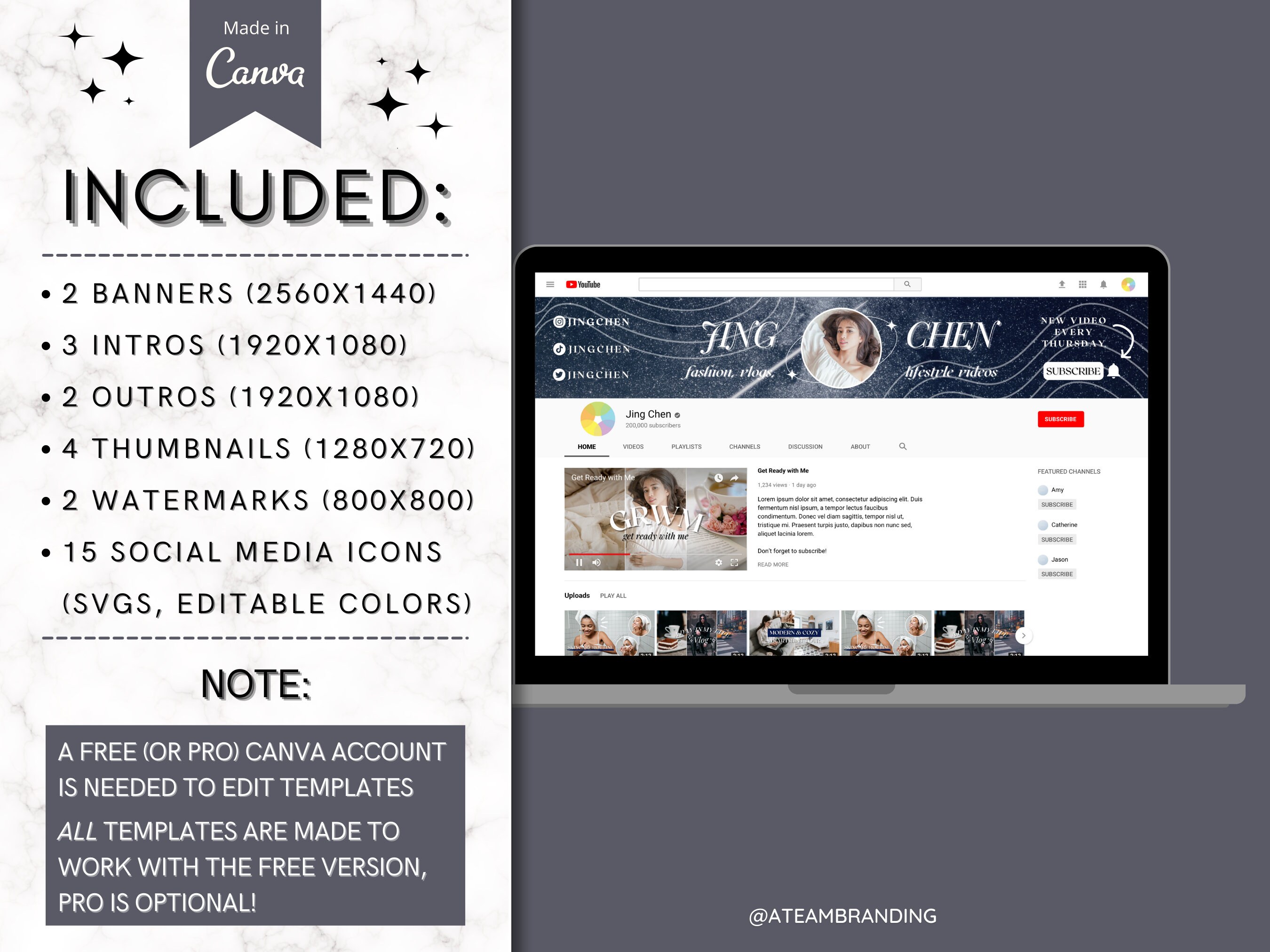 Youtube Channel Kit Editable, Youtube Banner Templates, Intros, Outros ...