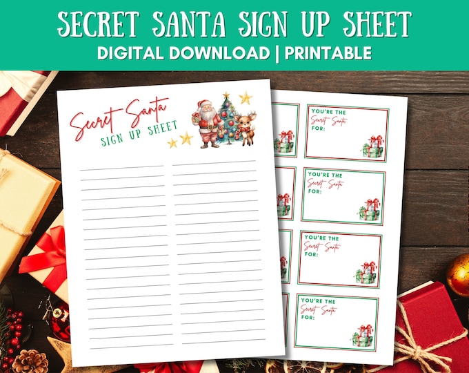 Secret Santa Sign up Sheet Printable, Coworker Gift Swap, Holiday Gift ...