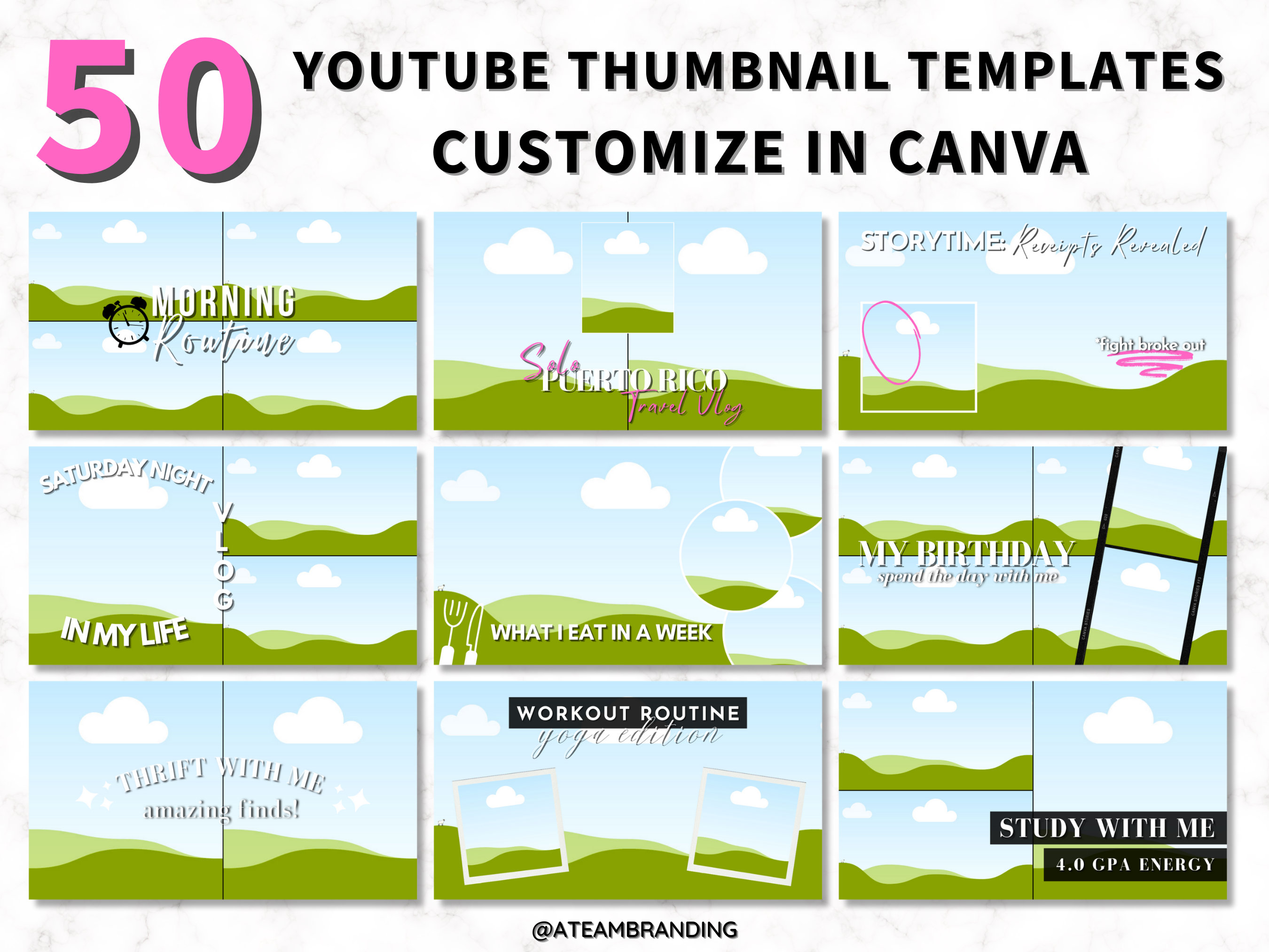 50 Youtube Thumbnail Templates for Influencers Kit, DIY Editable Canva ...