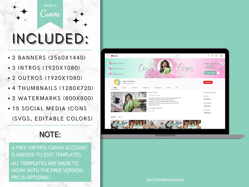 Youtube Branding Kit Editable Canva Templates Youtube - Etsy