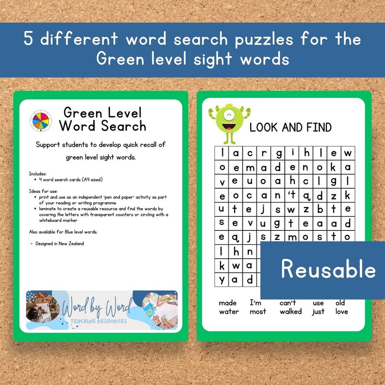 Sight Word Look and Find Word Search - Green Level New Zealand ...