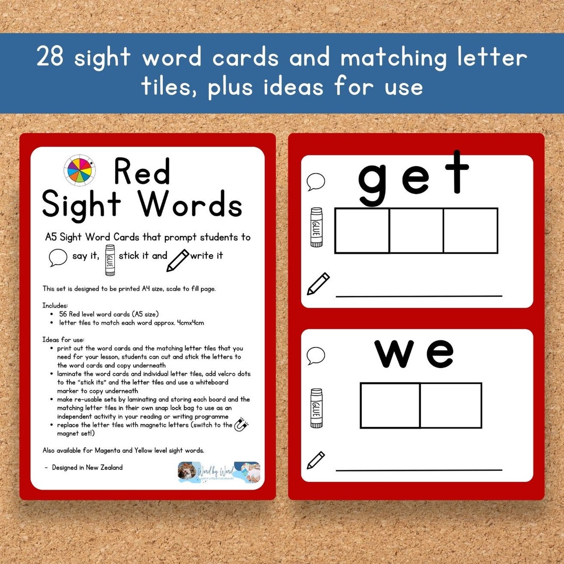 Sight Word Practice Cards - Red Level New Zealand Curriculum - Etsy