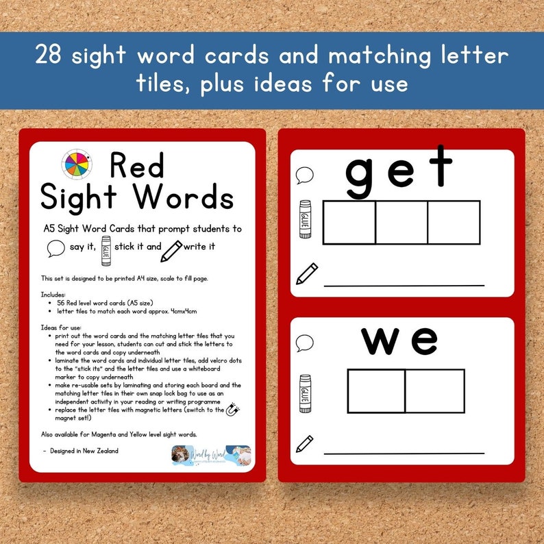 Sight Word Practice Cards - Red Level New Zealand Curriculum - Etsy