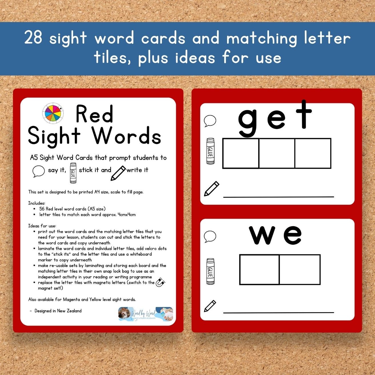Sight Word Practice Cards - Red Level New Zealand Curriculum - Etsy