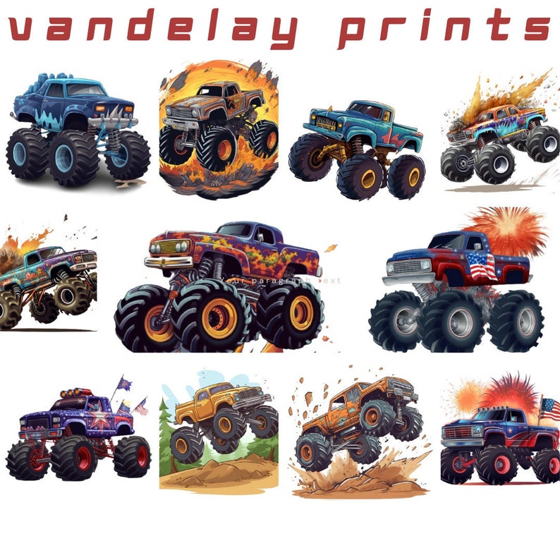 Monster Truck Clipart Bundle of 20 Monster Truck Clipart PNG - Etsy