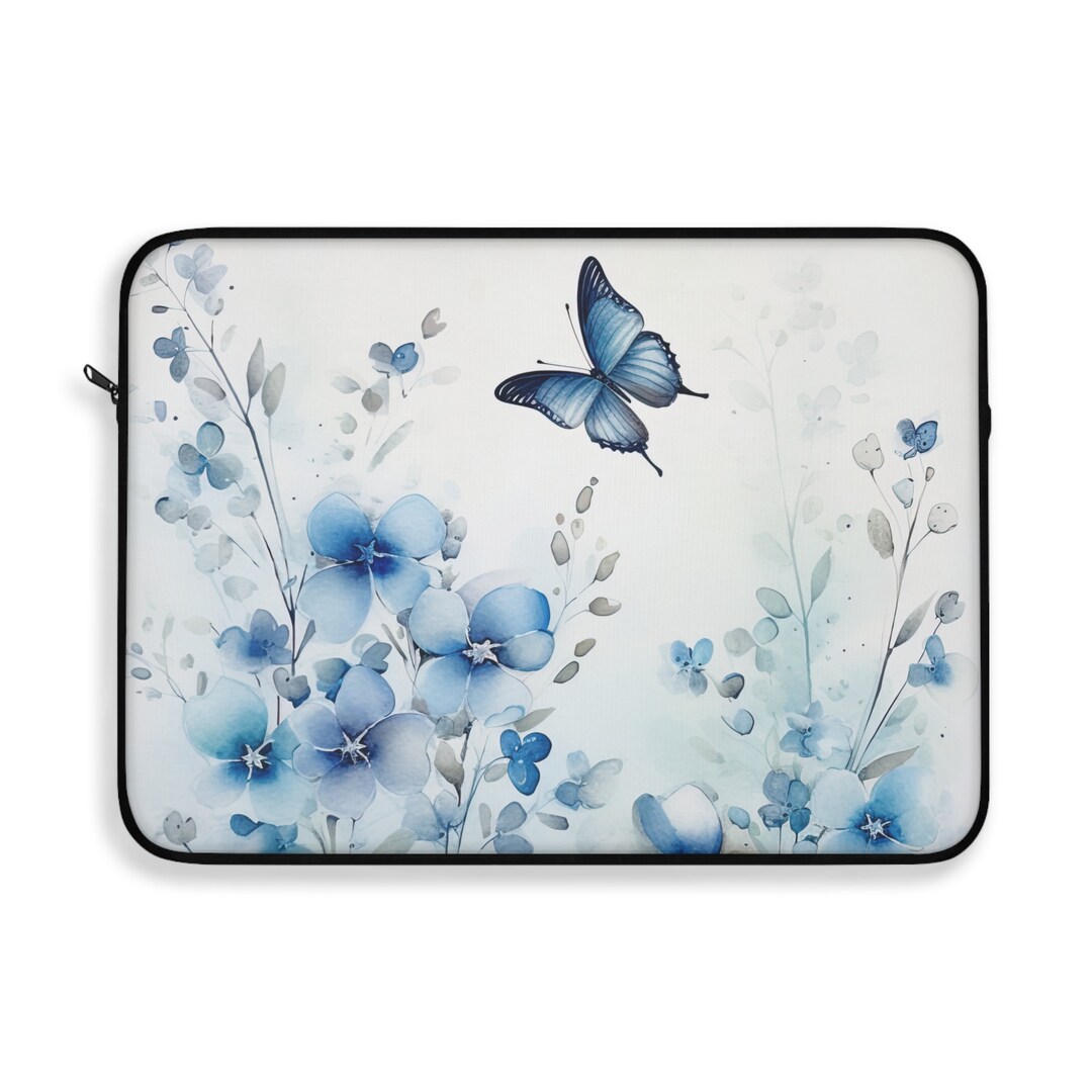 Floral Laptop Sleeve: Blue Butterfly Design, Plush Fleece Interior - Etsy