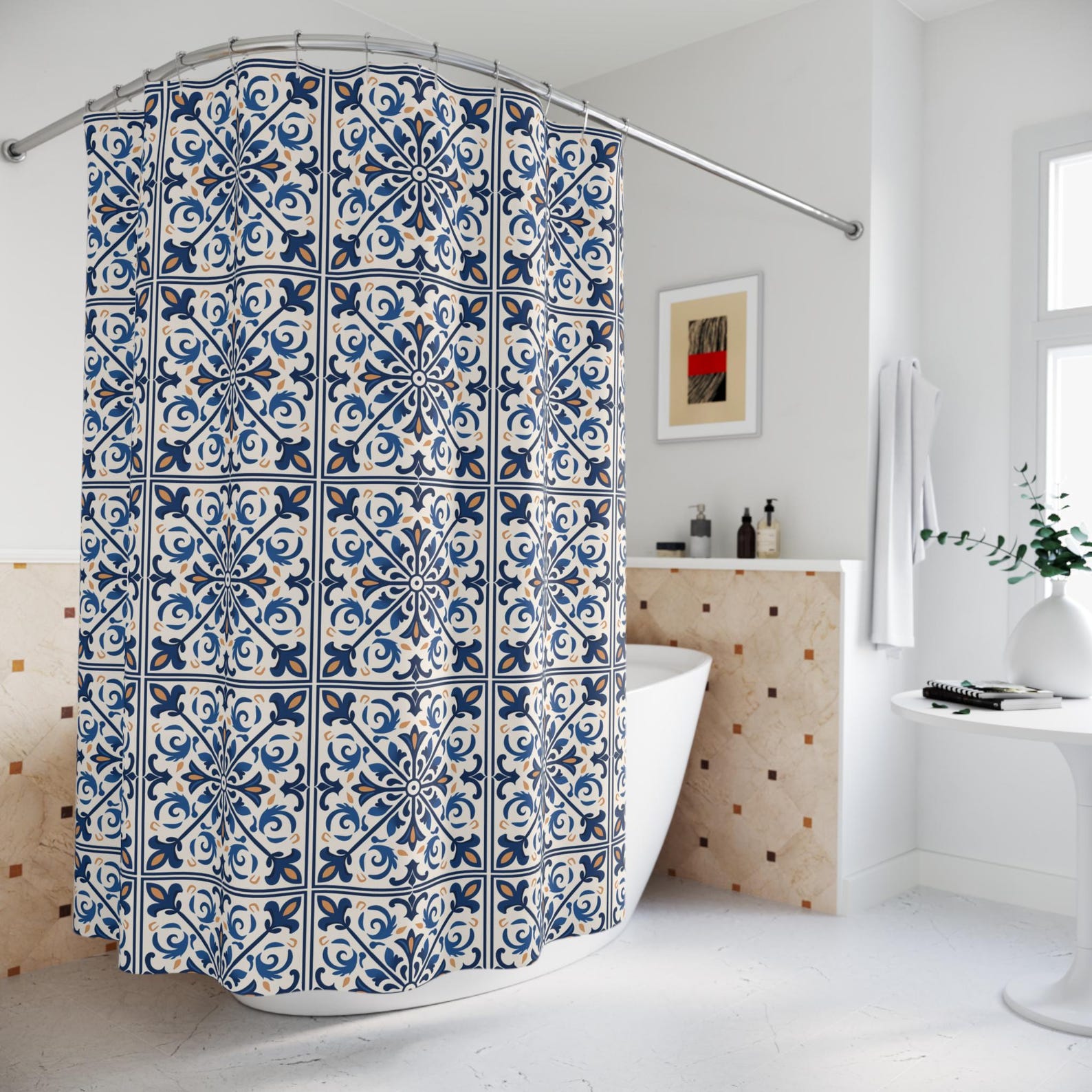 Mediterranean Blue Tile Shower Curtain - Etsy