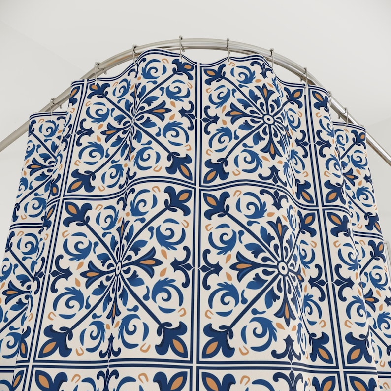 Mediterranean Blue Tile Shower Curtain - Etsy