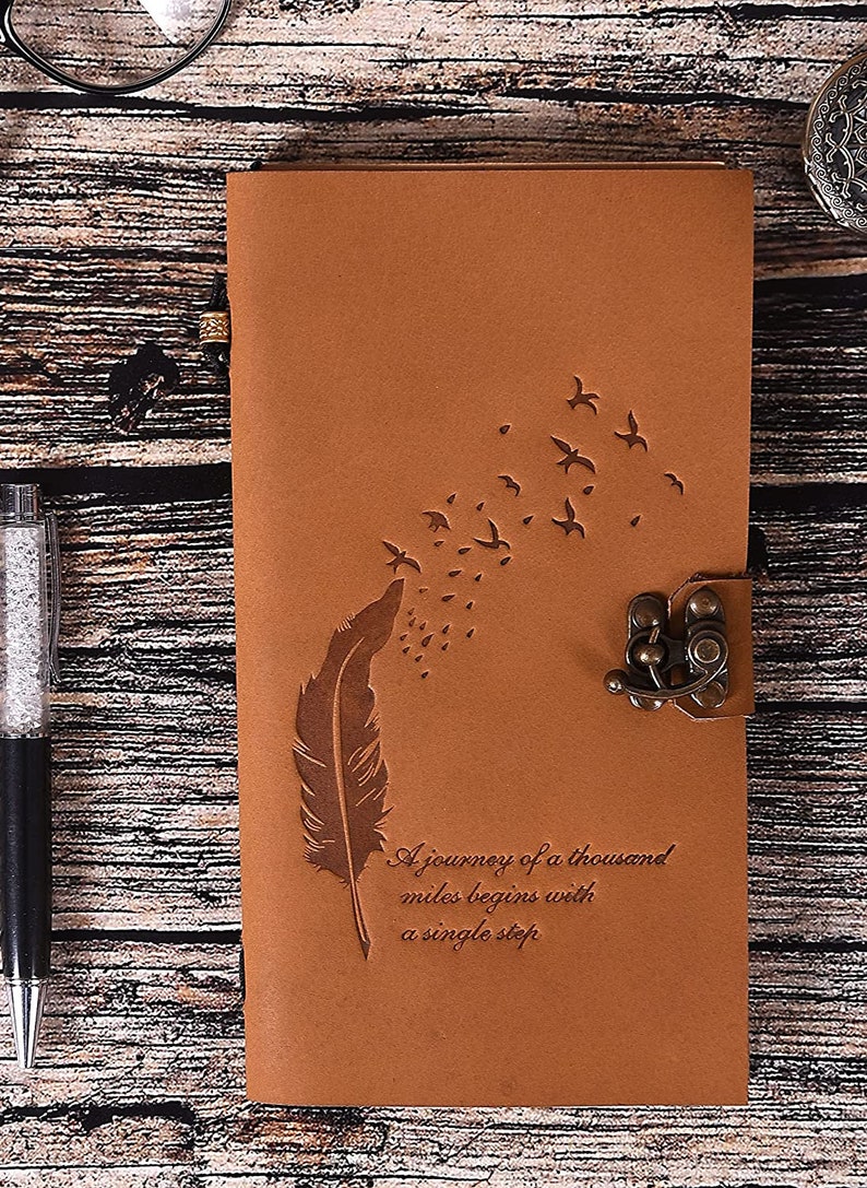 Personalized Vintage Leather Handmade Leaf Embossed Journal, 7x5(200 ...