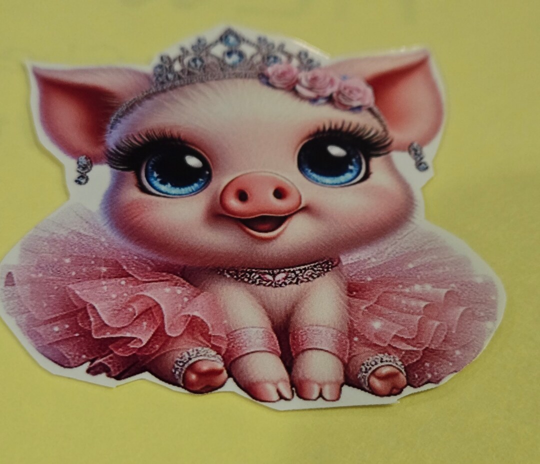 Baby Pig in a Pink Tutu and Tiara Vinyl Sticker Journals,book, Water ...