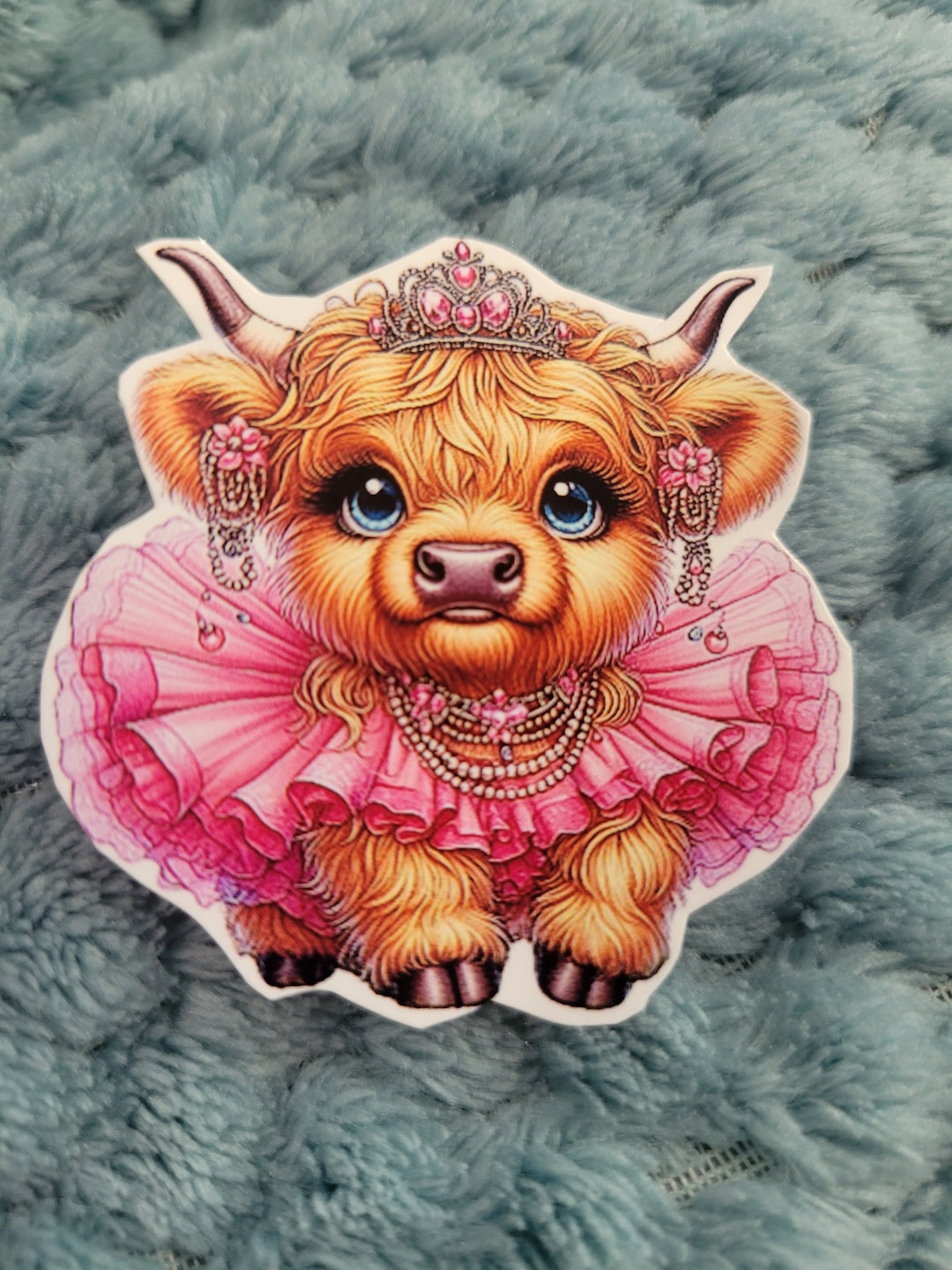 New #9 Baby Highland Cow in a Pink Tutu and Tiara Vinyl Sticker ...
