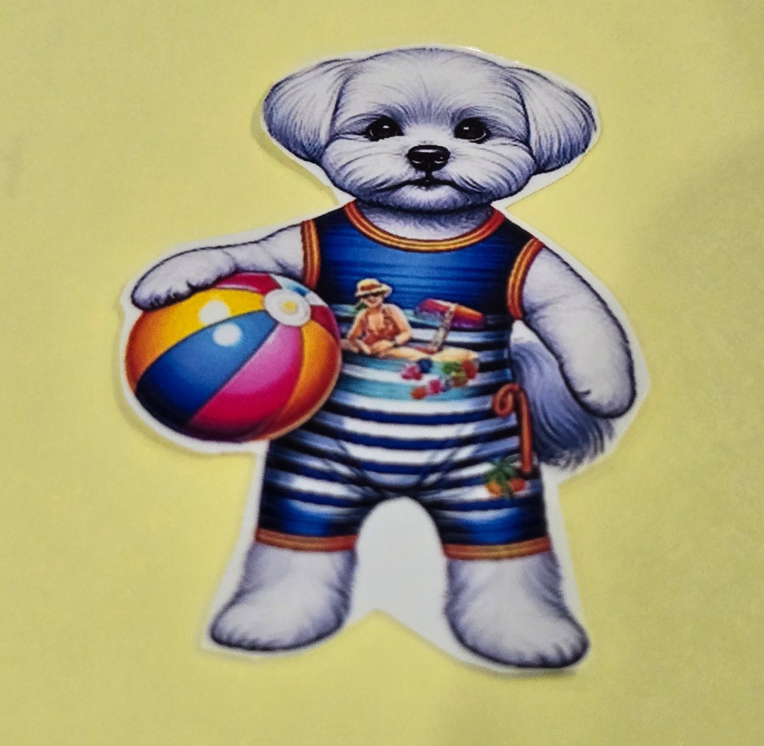 Maltese Dog Beach Sticker, Summer Puppy With Ball - Etsy