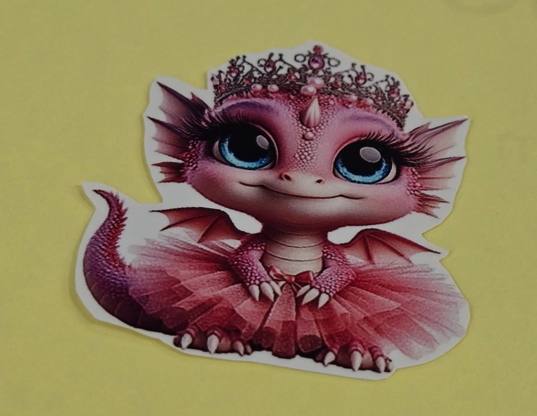Baby Dragon Sticker, Crown Tutu, Whimsical Girl Sticker - Etsy
