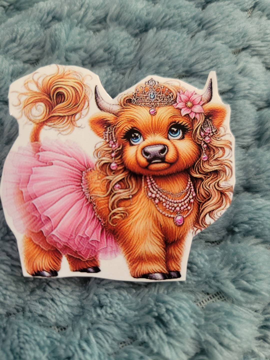 New #8 Baby Highland Cow in a Pink Tutu and Tiara Vinyl Sticker ...