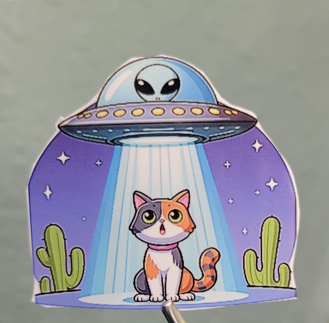 Alien Abduction Calico Cat,alien Beaming Them up to Ship Sticker Alien ...