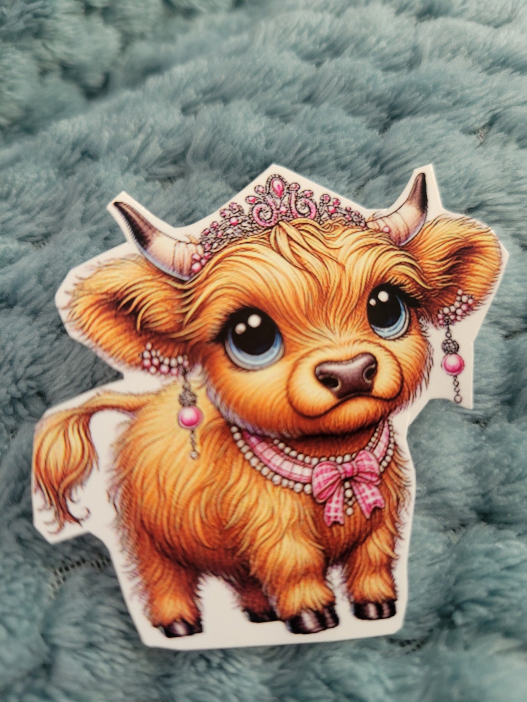 Highland Cow Baby Cow in a Tiara Vinyl Sticker Journals,book, Water ...