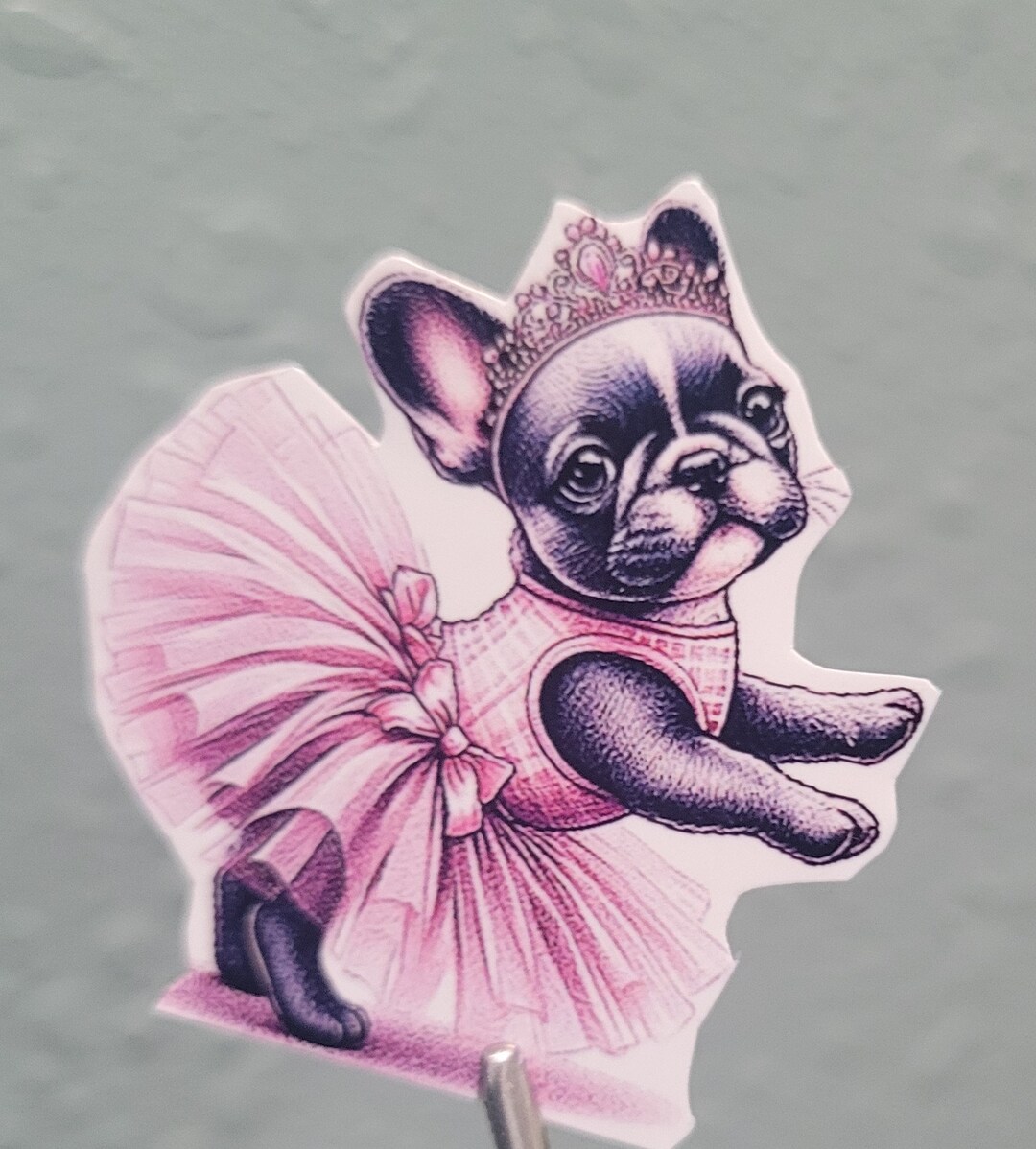 New Med Sticker French Bulldog Puppy Standing in a Pink Tutu, Sticker ...