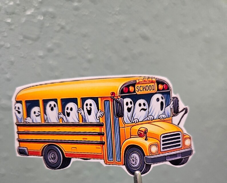 Halloween School Bus Ghost Driving a Yellow School Bus Vinyl Sticker ...
