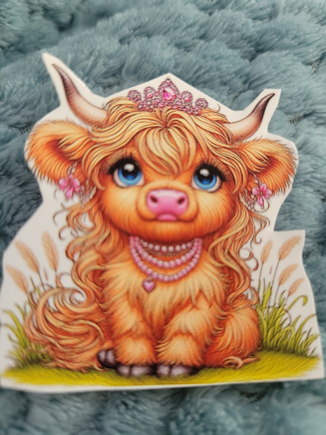 New 3 Baby Highland Cow in a Pink Tutu and Tiara Vinyl Sticker Journals ...