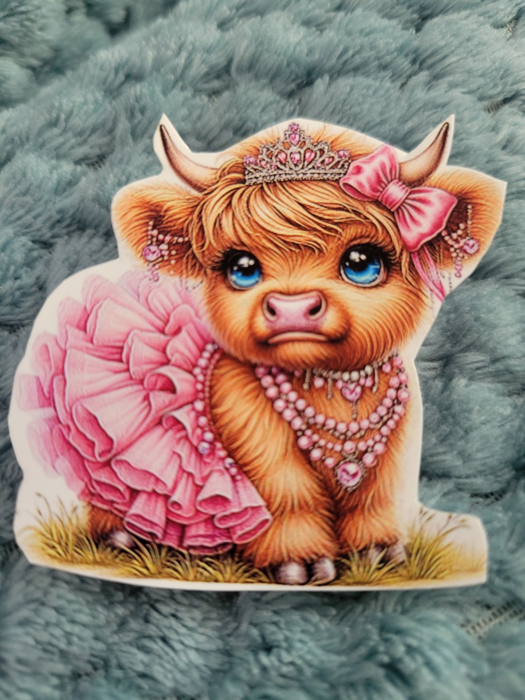New 6 Baby Highland Cow in a Pink Tutu and Tiara Vinyl Sticker Journals ...