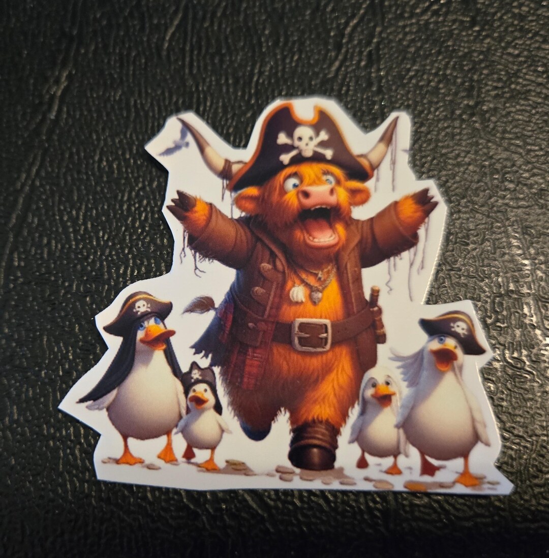 A Adorabled Highland Cow Halloween Pirate Sticker for Card Making ...