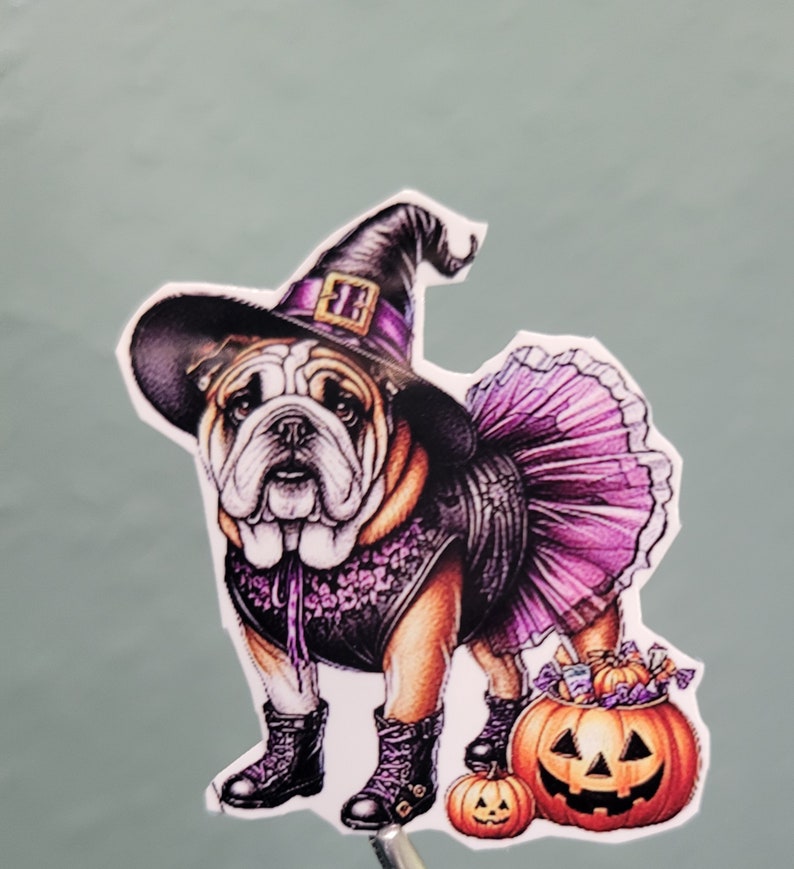 Halloween English Bulldog Puppy Sticker, Witch Hat, Tutu - Etsy
