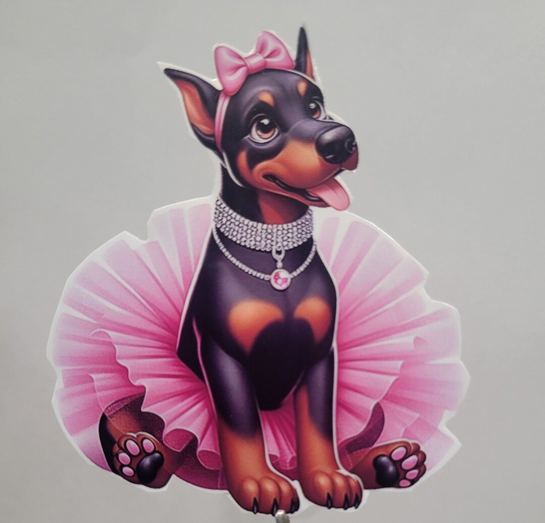 Doberman Puppy Sticker, Pink Tutu, Waterproof Vinyl Decal - Etsy