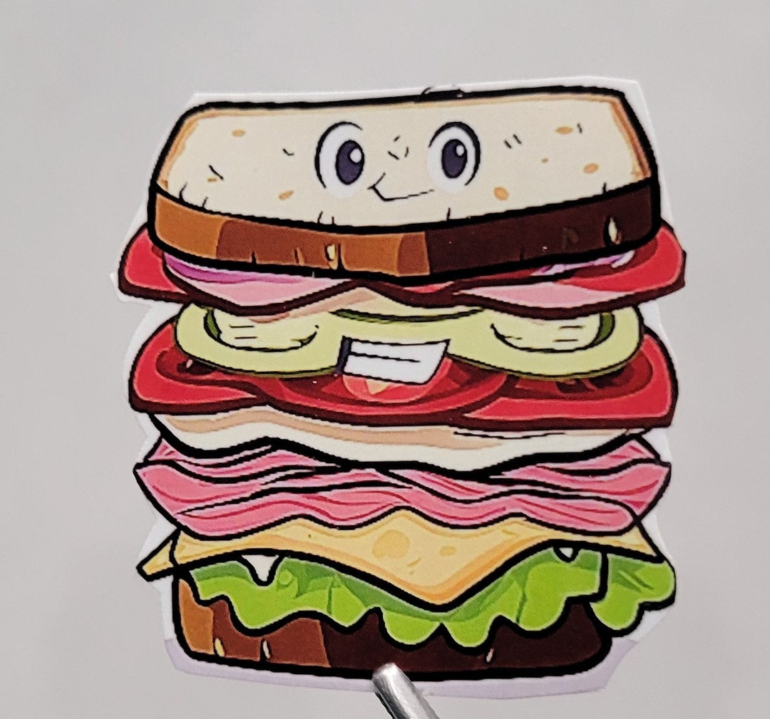 Kawaii Animated Stacked Deli Sandwich With Eyes. Bottle, Laptop Sticker ...