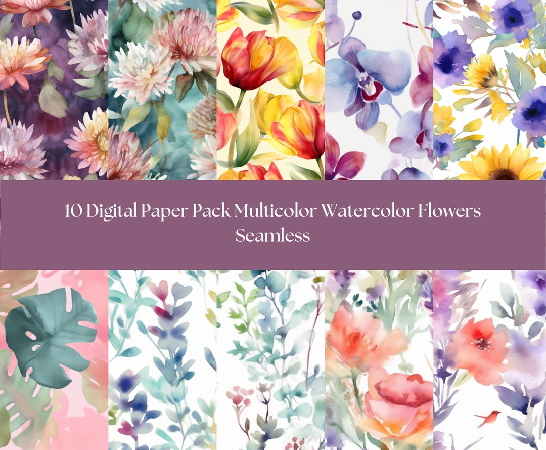 10 Seamless Digital Paper Pack Multicolor Watercolor Flowers - Etsy