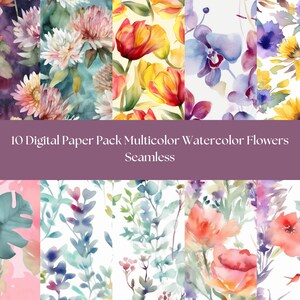 10 Seamless Digital Paper Pack Multicolor Watercolor Flowers - Etsy
