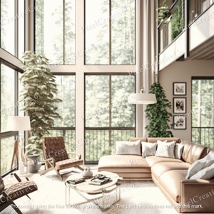 4 Virtual Backgrounds Digital Backdrops Midcentury Modern Living Room ...