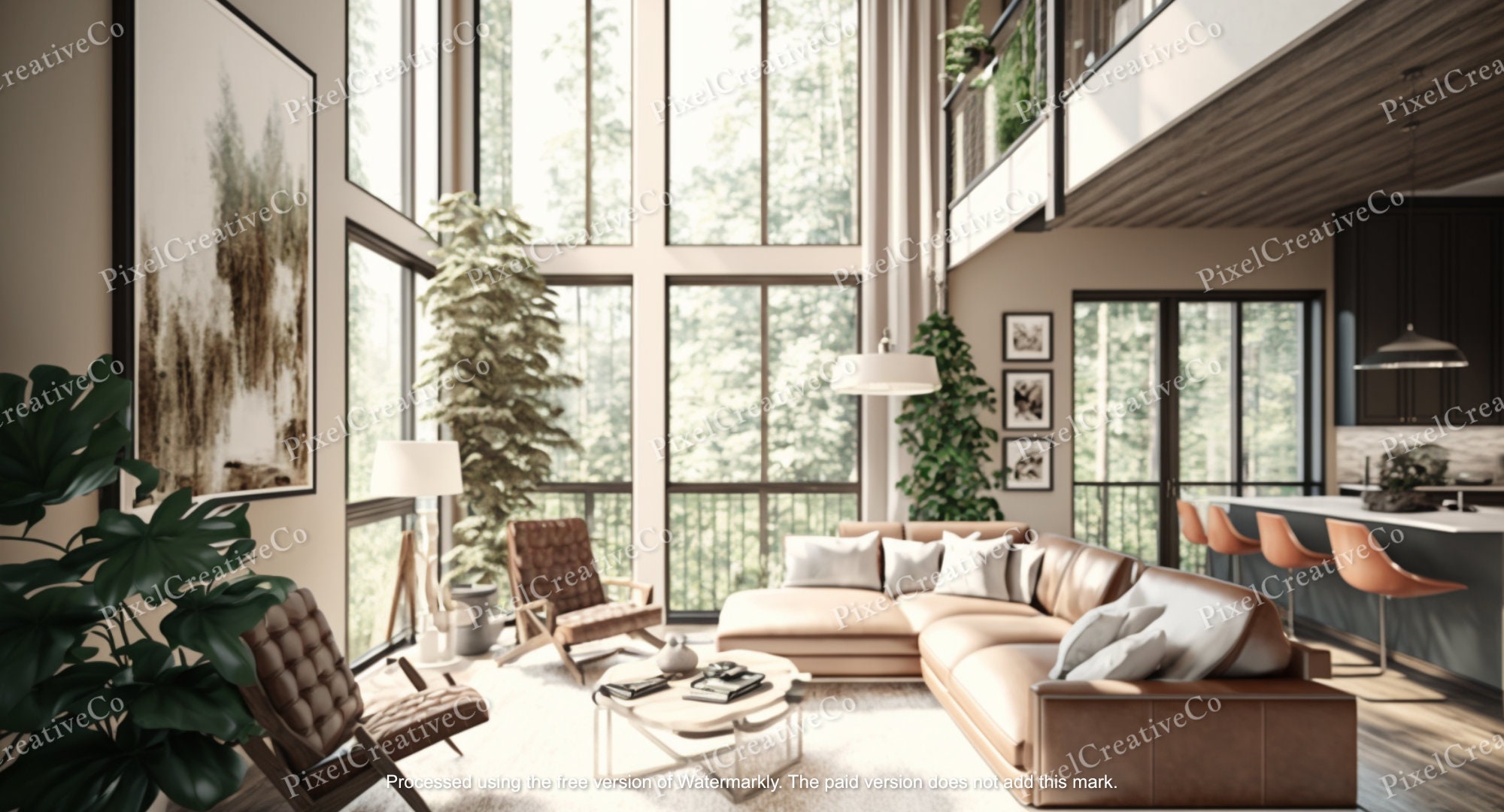 4 Virtual Backgrounds Digital Backdrops Midcentury Modern Living Room ...