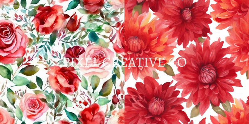 10 Seamless Digital Paper Pack Red Watercolor Flowers I - Etsy