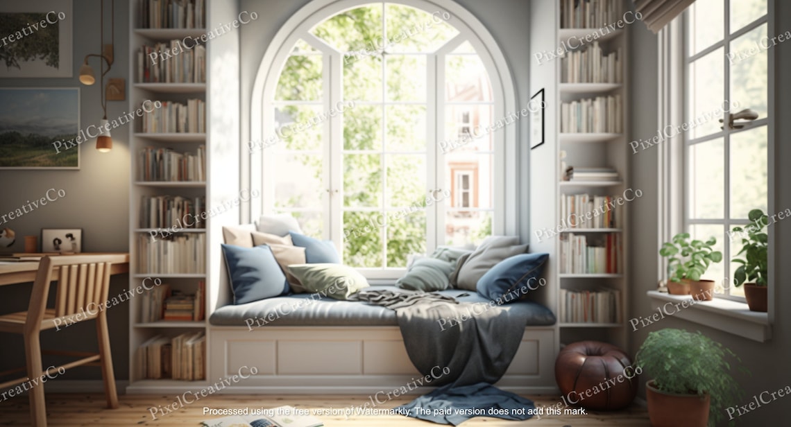 4 Virtual Backgrounds Digital Backdrops Neutral Reading Nook, Zoom ...