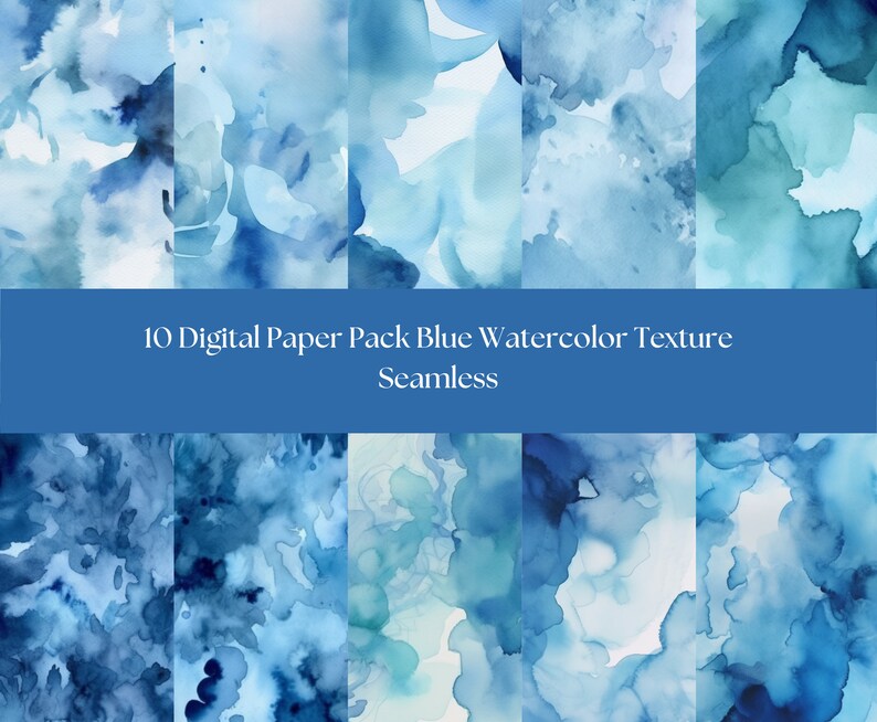 10 Seamless Digital Paper Pack Blue Watercolor Texture - Etsy