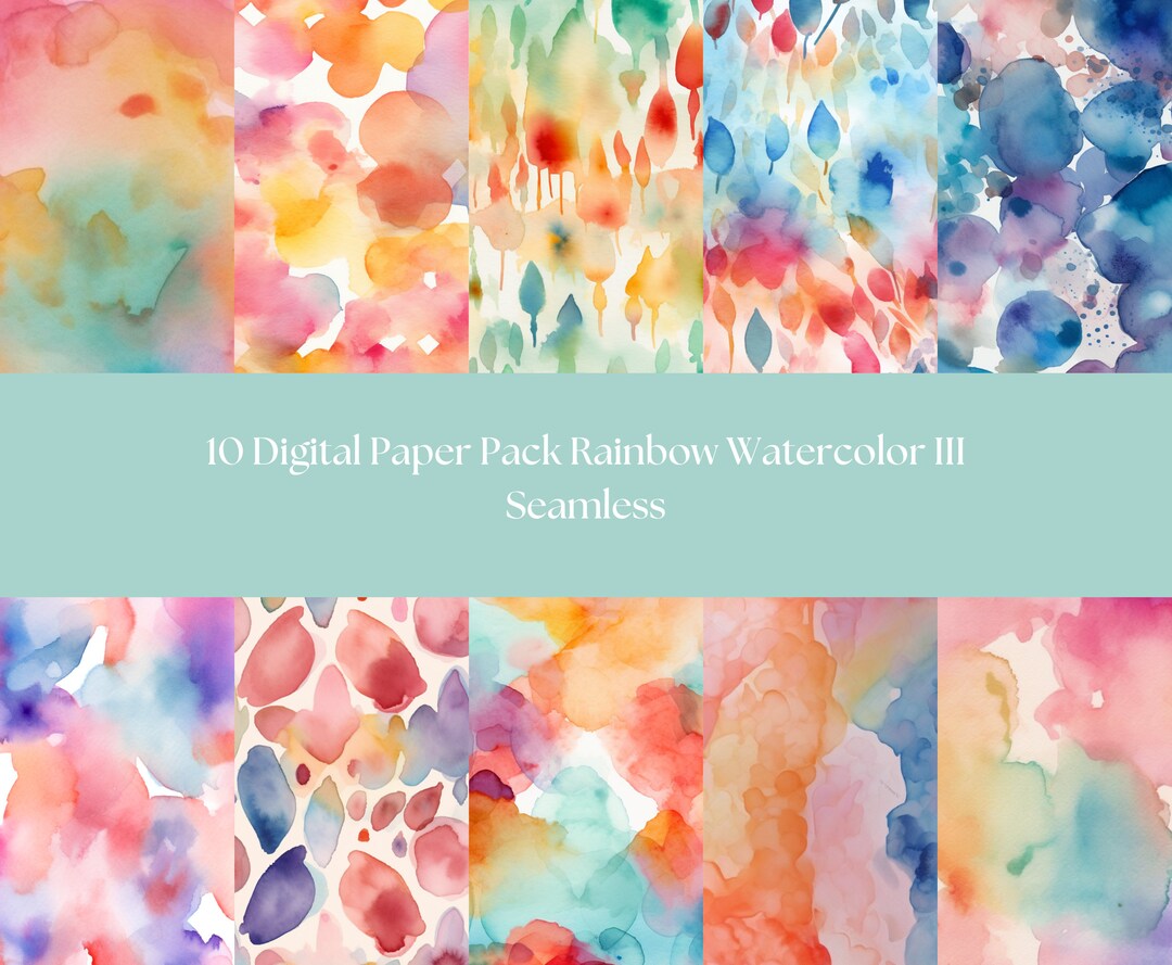 10 Seamless Digital Paper Pack Rainbow Watercolor III - Etsy