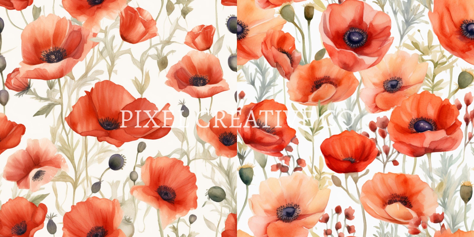 10 Seamless Digital Paper Pack Red Watercolor Flowers I - Etsy