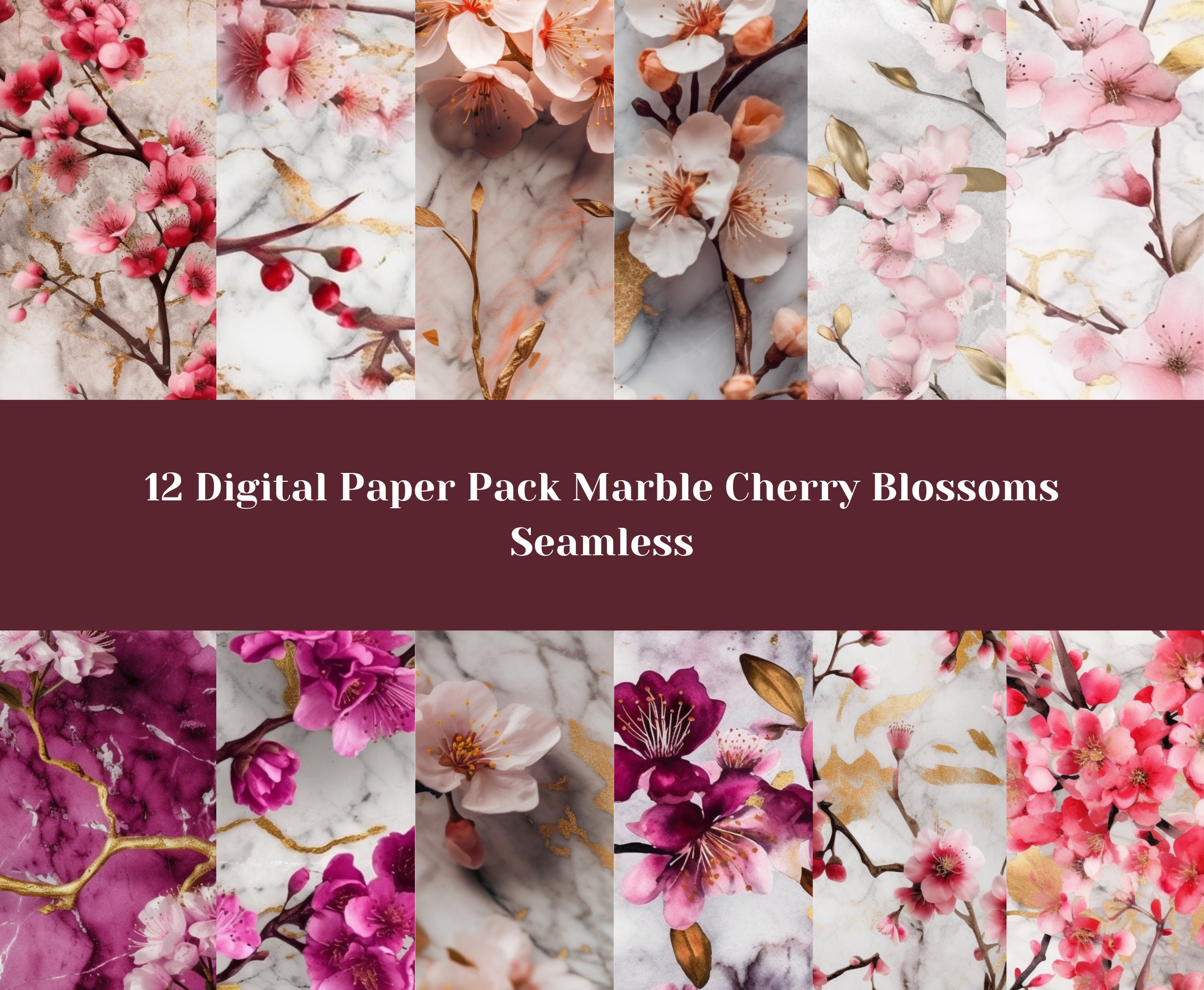 12 Seamless Digital Paper Pack Marble Cherry Blossoms - Etsy
