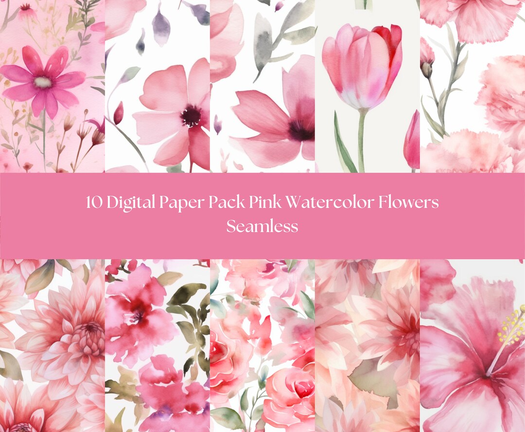 10 Seamless Digital Paper Pack Pink Watercolor Flowers - Etsy