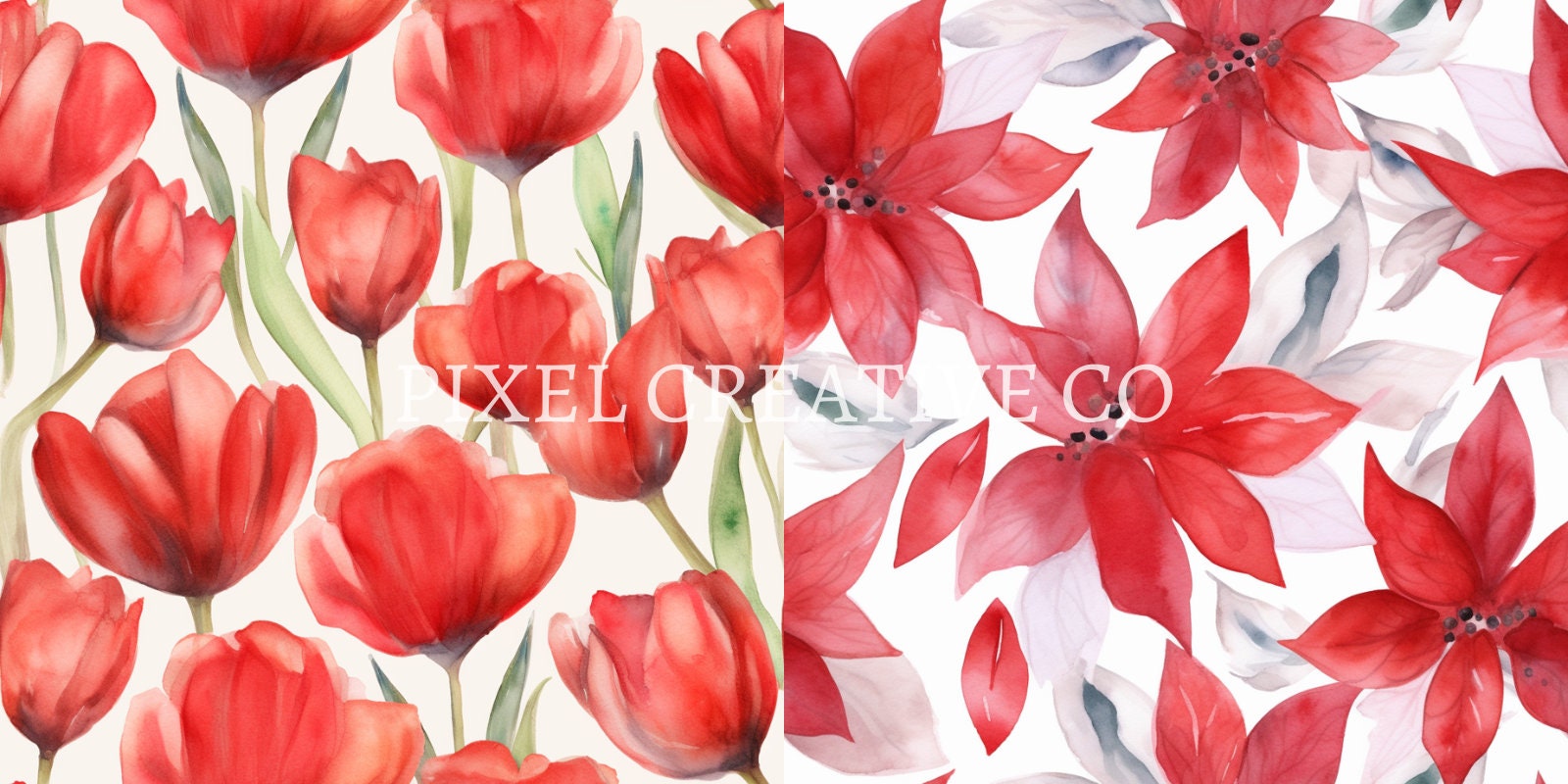 10 Seamless Digital Paper Pack Red Watercolor Flowers II - Etsy