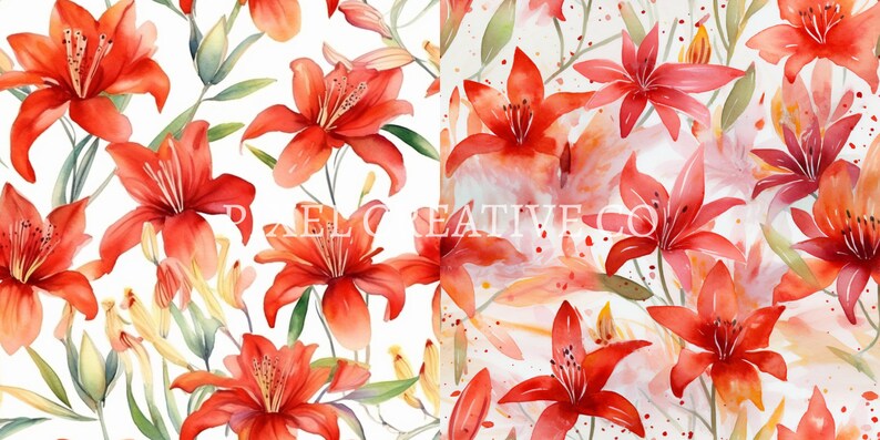 10 Seamless Digital Paper Pack Red Watercolor Flowers I - Etsy